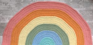 Pastel rainbow crochet rug